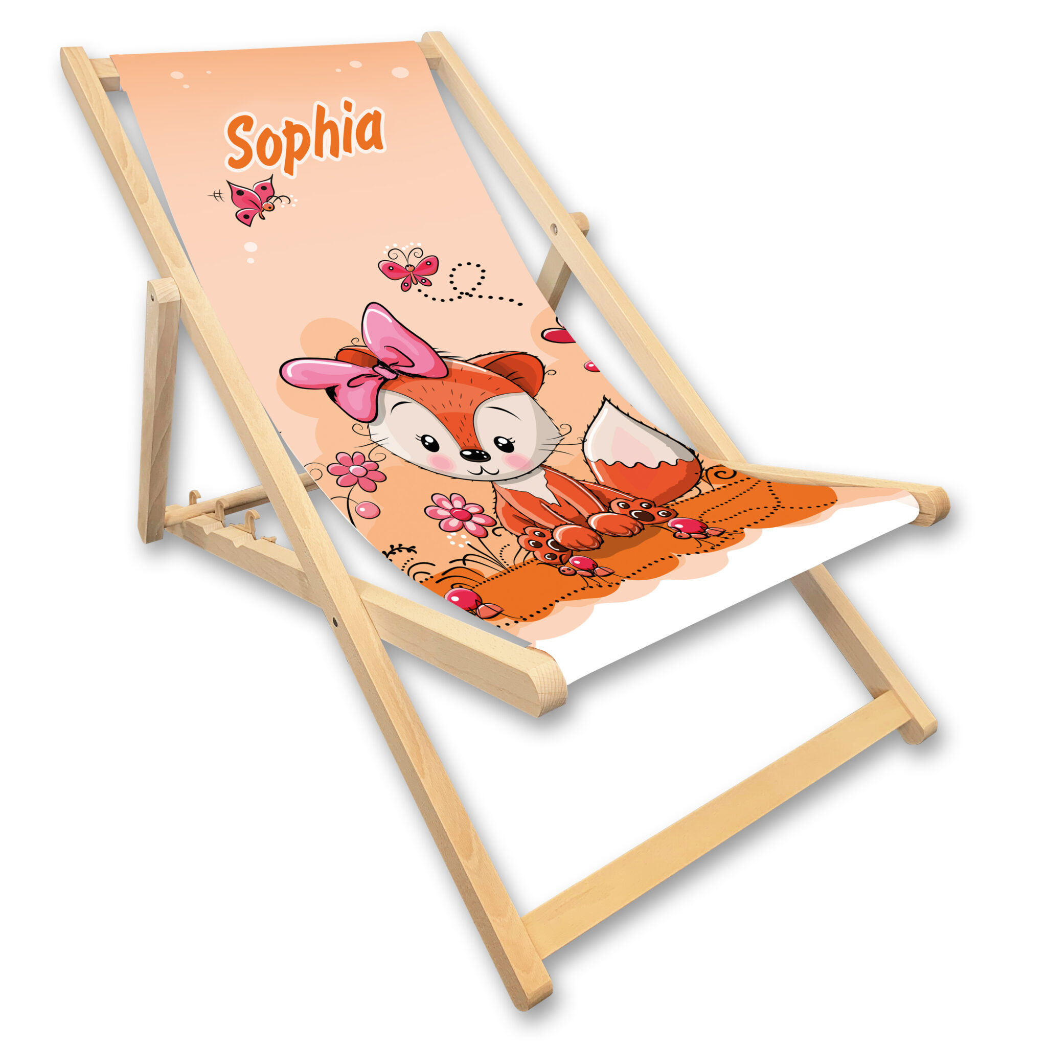 Kinder-Liegestuhl Fuchs orange mit Name personalisiert - Werbetreff Gera